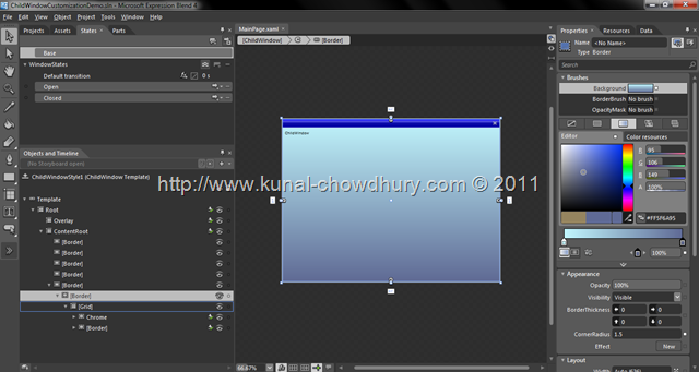 Customizing Silverlight ChildWindow Style using Blend | Kunal Chowdhury